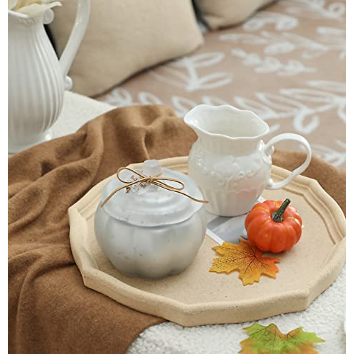 Vanilla Pumpkin Candle, White Pumpkin Shaped Candle, 12oz Fall Candle for Home Scented Autumn