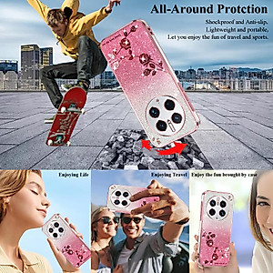 Yarxiawin for Huawei Mate 50 Pro Case Clear Glitter Sparkle Aesthetic Huawei Mate 50 Pro Phone Case Silicone Soft Flower Transparent Shockproof Cover Purple Slim (Pink)