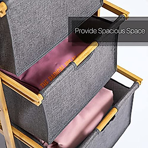 MAXCBD Nightstand Bedside Table Drawer Cabinet Bamboo Fabric Drawers Underwear Socks Scarf Organizer Unit Cabinet Rack Bedside It Adopts A Stylish and Elegant Design Storage Tower Dresser