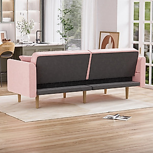 Nolohoo Velvet Futon Sofa Bed, Futon Couch, Small Sofa 75.3" Upholstered Comfy Loveseat Sleeper Sofa with Adjustable Armrests, Mid Century Couches for Living Room, Bedroom, Pink, Velvet