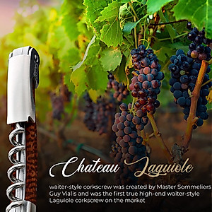 Chateau Laguiole Classic LaGuiole Corkscrew - Snake Wood Luxury Laguiole Wine Opener - Laguiole Wine Key Made in France - Wine Sommelier Wood Handle Wine Corkscrew Includes Leather Sheath & Gift Box