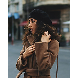 Parquet Solid Color French Beret Wool Material. Classic French, Casual and Chic Lightweight Beanie Cap Hat Black