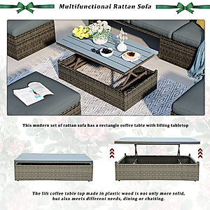 LZ LEISURE ZONE Patio Furniture Sets, 5-Piece Patio Conversation Sets, Outdoor PE Rattan Wicker Sectional Sofa Set with Adjustable Backrest, Ottomans and Lift Top Coffee Table, Grey+Grey
