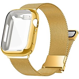 Zsuoop Metal Stainless Steel Bands Compatible with Apple Watch 38/40/41/42/44/45mm With Screen Protector Case,Magnetic Adjustable Strap for iWatch Series 9/8/7/6/5/4/SE/3/2/1 Women Men