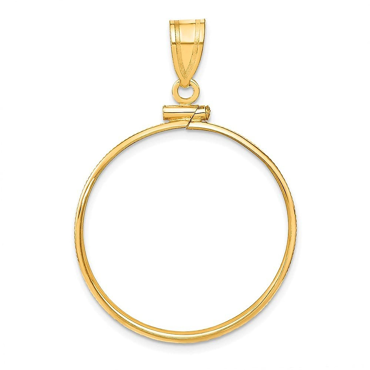 Roy Rose Jewelry Gold Coin Mounting | 1/2 oz. American Eagle, Old US $10 Liberty or Indian | 27mm | Screw Top | Plain Reeded Edge and Diamond-cut Coin Bezel Pendant Frames | Solid 14K Gold
