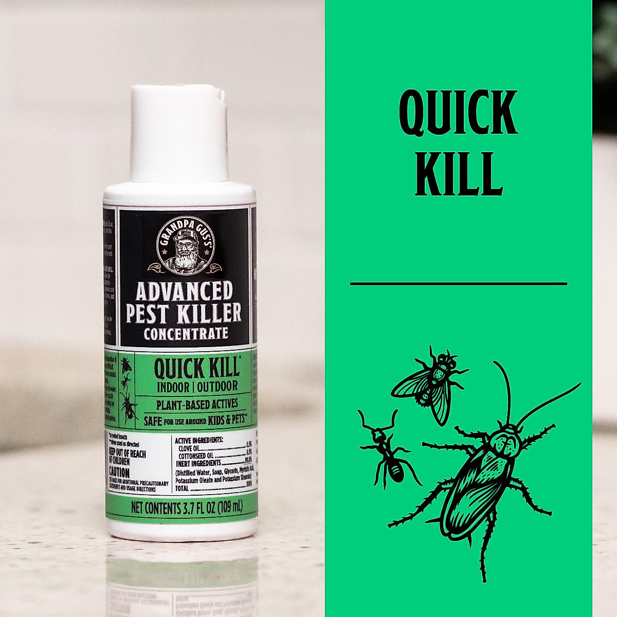 Grandpa Gus's Natural Advanced Pest Killer Concentrate, Plant-Based Actives Quick Kill Multiple Insect Species, Indoor & Outdoor Use, Light Scent, 3.7 fl oz (Pack of 2)