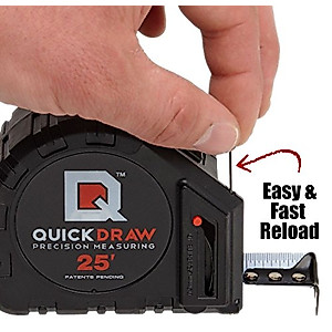 QUICKDRAW DIY Self Marking 25' Foot Tape Measure - 1st Measuring Tape with a Built in Pencil - Best Steel Tape - Power Locking Tape Ruler