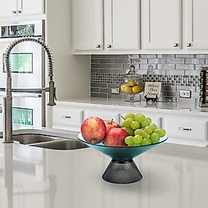 CESTATIVO Fruit Bowl for Kitchen Counter, Glass Fruit Basket, Pedestal Fruit Bowl, Decorative Bowl for Table Countertop, Dinning Room, Living Room Decor, Turquoise