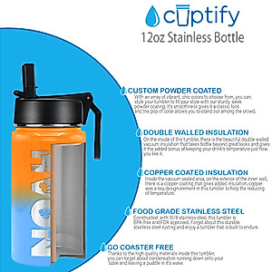Personalized Kids Water Bottle with Straw Lid on Orange Blue Ombre for School Engraved Custom Children Name 12 oz Modern Insulated Stainless Steel