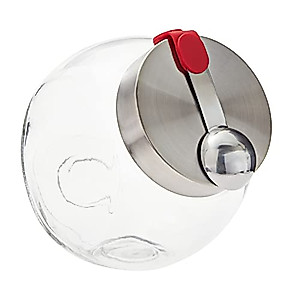 Glass Jar Candy Dispenser with Scoop and Stainless Steel Lid, Penny Jar for Cookies, Nuts, Dry Goods, Jelly Beans, Countertop Food Storage Organization (58 Ounces)
