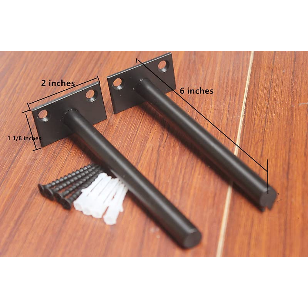 16 Pcs 6" Black Solid Steel Floating Shelf Bracket Blind Shelf Supports - Hidden Brackets for Floating Wood Shelves - Concealed Blind Shelf Support – Screws and Wall Plugs Included