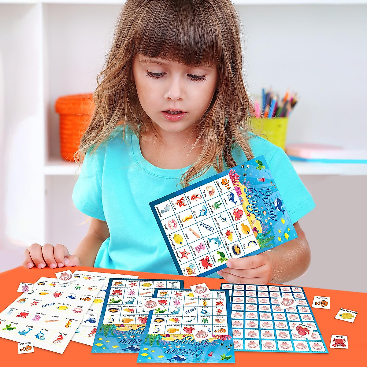 Liliful Ocean Animal Bingo Game Cards for Kids 24 Sea Bingo Cards Ocean Theme Game for Under The Sea Party Favors Supplies Children Party School Classroom