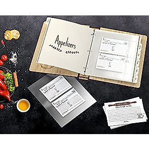 Bamboo Recipe Book Binder (3 Ring) - Includes 25 Plastic (8.5" x 11") Left Loading Sleeves (Holds 50 Recipe Cards) - 50 (4"x6") Double Sided Recipe Cards - 6 Index/Recipe Dividers