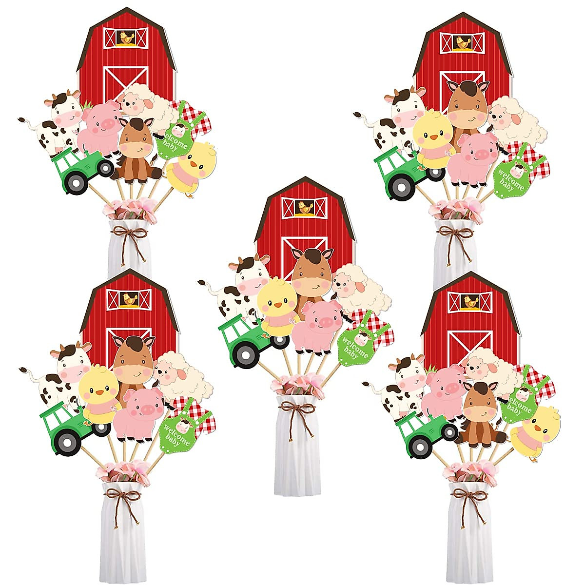 Farm Animal Baby Shower Centerpiece Sticks Red Farm Theme Table Toppers Birthday Decorations Barnyard Party Decorations for Girls Boys Baby Shower Birthday Party