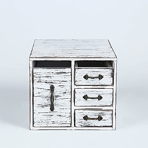 Juleduo Beauty Organizer 4 Drawers - Wooden Cosmetic Storage Box for Neat & Home Office Desk &Organize &Storing of Makeup Tools,Bathroom Counter-top & Storage (Rustic White)