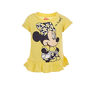 Disney Minnie Mouse Infant Baby Girls T-Shirt and Bike Shorts Outfit Set Floral Lemon Drop 18 Months