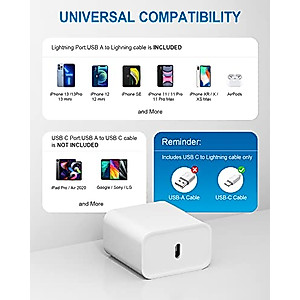 iPhone 11 12 13 Fast Charger【Apple MFi Certified】20W USB C Wall Charger Quick Charging PD Adapter with 6FT Type-C to Charging Cable Compatible with iPhone 13/12/11 Pro Max/Pro/Mini/iPad/AirPods/XR/XS
