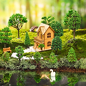 Lineshading 100 Pcs Mixed Model Trees Green Train Scenery Landscape Pine Miniature Diorama Trees for Train Crafts Village Dollhouse Garden Scenery Accessories DIY Road Architecture Building