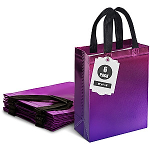 Shindel 6PCS Gift Bags with Handles, Reusable Gift Bags with Iridescent Finish 8"x4"x10" Gradient Purple Party Favor Bags for Birthdays Goodies Treat