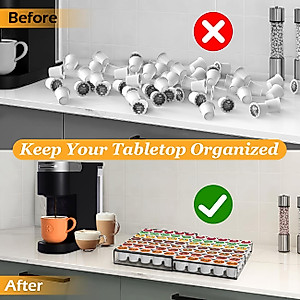 Kssiaz Coffee Pod Holder Drawer, Expandable K Cup Holder Compatible with Keurig K-Cup, K Cup Drawer Organizer Hold 35-70 Coffee Pod Storage for Coffee Station Office and Kitchen, Black