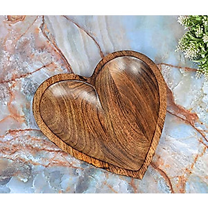 EDHAS Mango Wood Heart Curved Shaped Decorative Bowl for Table Centerpieces Home Party Wedding Décor (10" x 10" x 1.5")