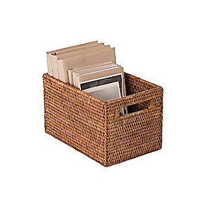 KOUBOO La Jolla Rattan Shelf Handles, Small, Honey-Brown Storage Basket,