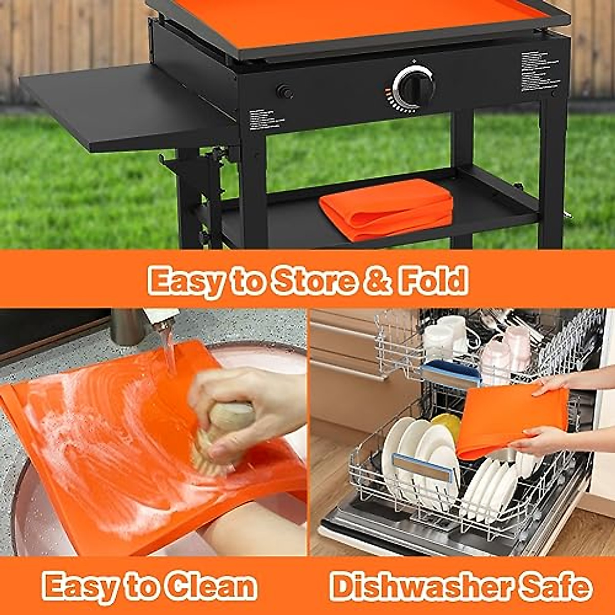 BYKITCHEN Silicone Griddle Mat for Blackstone 17 inch Griddle, Grill Cover for Small Blackstone Griddle, 17 inch Griddle Accessories, Outdoor Protective Portable Tabletop Silicone Griddle Cover