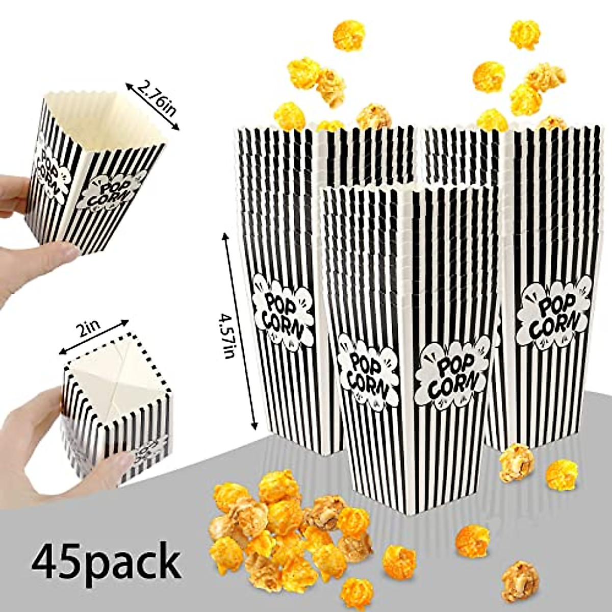 Paper Popcorn Bags, DECYOOL 45 Popcorn Bags Black and White Movie Night Popcorn Boxes Mini Pop Corn Buckets and Container for Home,Carnival Party, Decorations