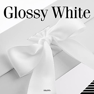 BLK&WH Large Gift Box with Ribbon 13.5x9x4.1 Inches, White Gift Box with Lid Large, Bridesmaid Proposal Box, Luxury Magnetic Box for Presents (Glossy White)
