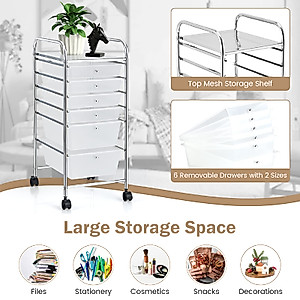 SILKYDRY 6-Drawer Rolling Storage Cart, Multipurpose Utility Drawers Cart with Wheels, Removable Drawers for Craft Scrapbook Tool Paper, Art Organizers and Storage for Home Office School (Clear)