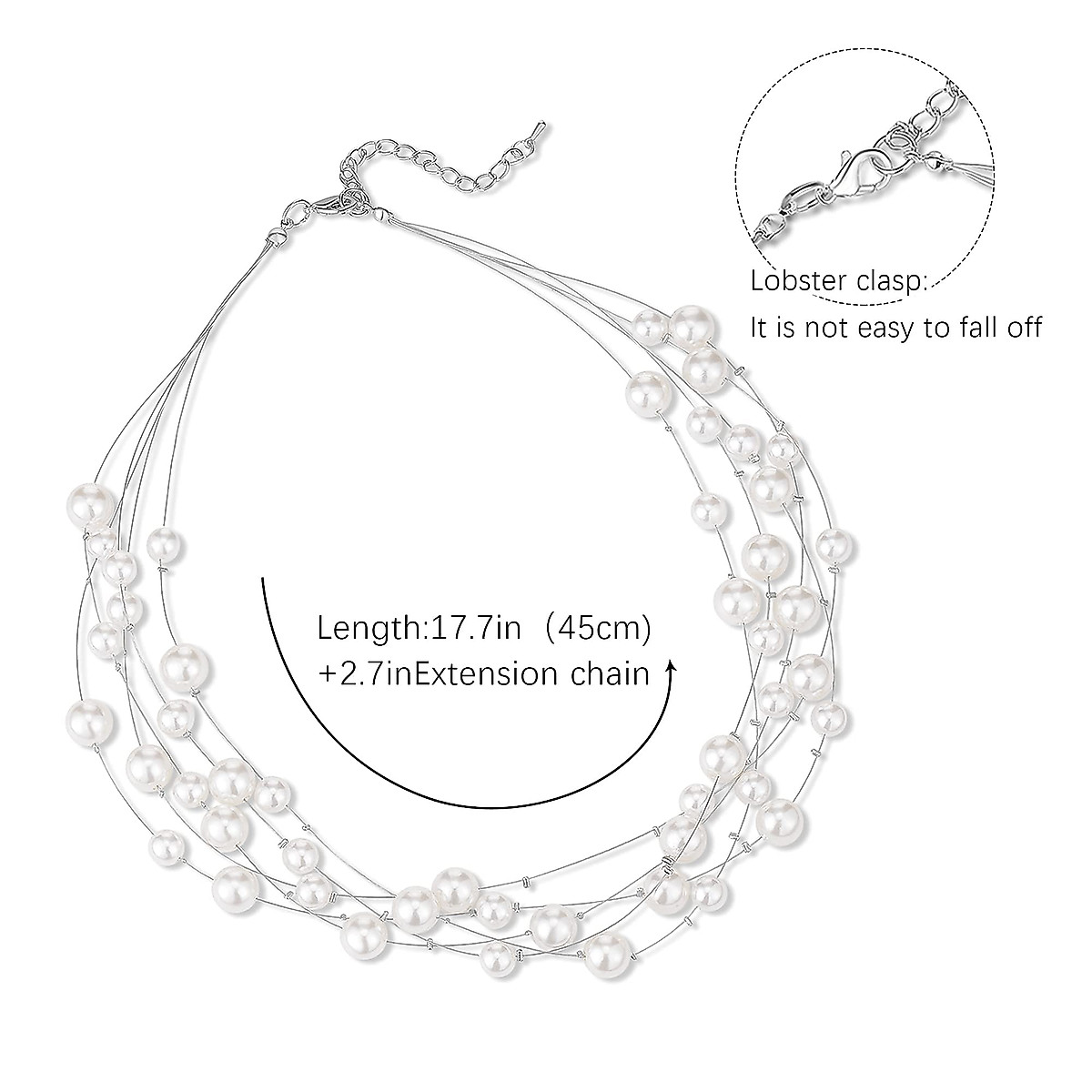 FULU AUTUMN Layered Pearl Necklace Multi-strand Pearl Choker Necklaces for Women Beaded jewelry for Wedding Parties(White)