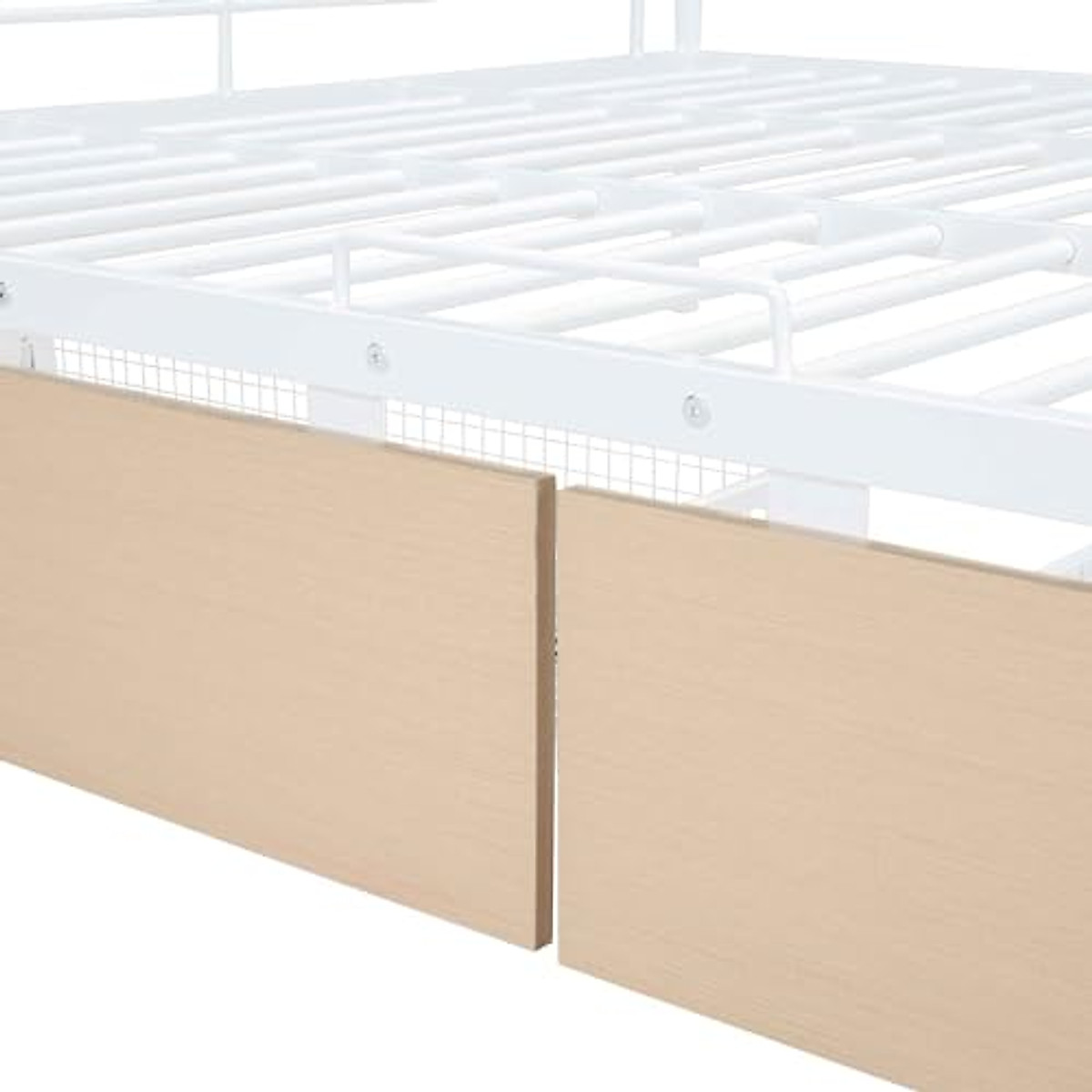 ATY Metal Bunk Bed Full XL Over Queen Size with 2 Drawers, Convertible Sturdy Bedframe w/Ladder and Guardrail, Can Seperated into 2Beds,No Box Spring Needed, for Kids, Teens, Adults, White