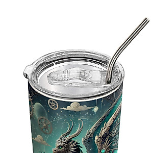 64HYDRO 20oz Steampunk Mechanical Dragon Tumbler, Engineer Mechanic Dragons, Gaming, Gamers Gifts for Dragon Lovers, Stainless Steel Double Wall Vacuum Insulated Coffee Mug, Travel Cup with Lid