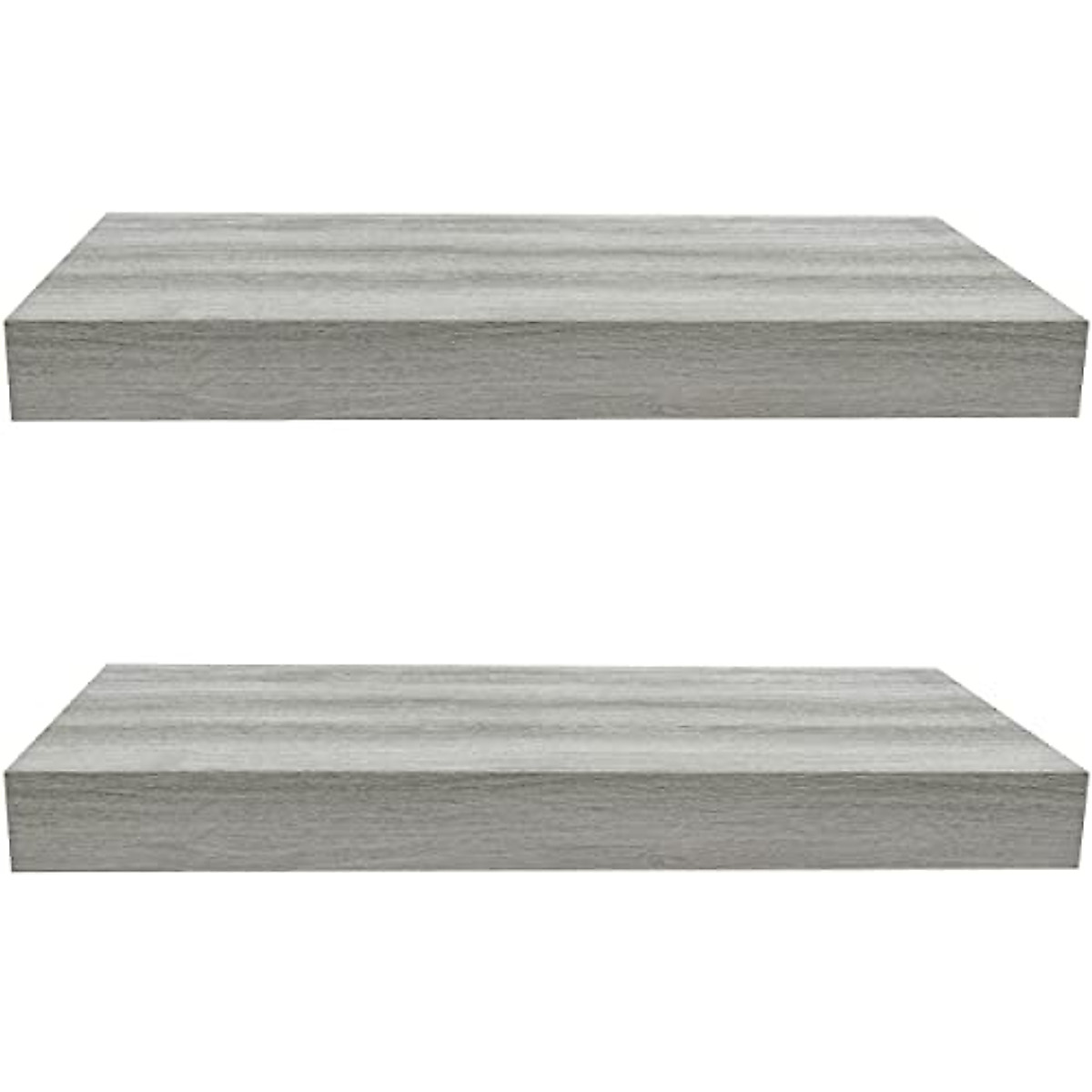 Ballucci Floating Shelves Set Extra Wide, 2-Pack 16" L Wood Wall Mounted Ledges with Invisible Brackets for Living Room, Bedroom, Bathroom, Kitchen, Nursery, 8" Deep - Gray Oak
