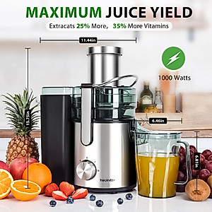1000W 3-SPEED LED Centrifugal Juicer Machines Vegetable and Fruit, Healnitor Juice Extractor with 3.5" Big Wide Chute, Easy Clean, BPA-Free, High Juice Yield, Silver