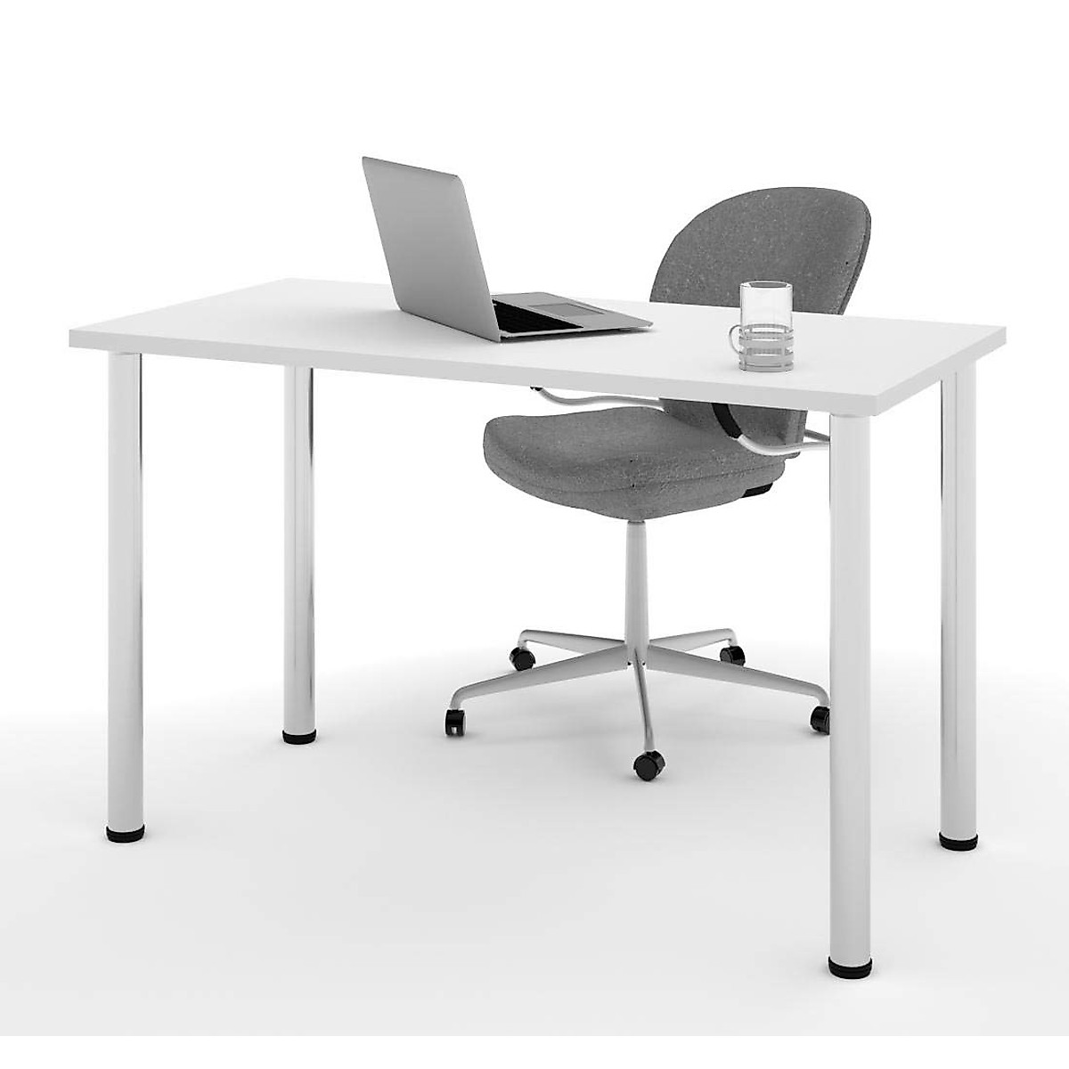 Bestar Universel Table Desk with Round Metal Legs, 48" x 24", White