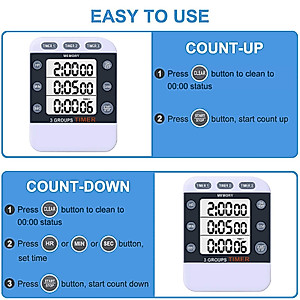 HomeMall Digital Dual Kitchen Timer, Cooking Timer, 3 Channels Count Up ＆ Down Timer with Magnetic Back, Large Display, Adjustable Volume, ON/Off Switch Stopwatch, Battery Included