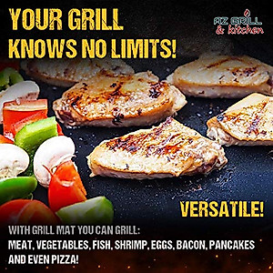 Grill mat Set of 3 - Non Stick BBQ Grill Sheets Reusable - Grill Pads Nonstick - Baking Grilling Mats compatible with Charcoal Gas Weber Charbroil Traeger Grills - Outdoor Barbecue Accessories Black