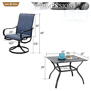 Sophia & William Outdoor Dining Set Patio Dining Set for 4 Outdoor Table and Chairs 5 Pieces with Swivel Patio Chairs 37"x 37" Metal Table for Garden Pool All Weather Blue