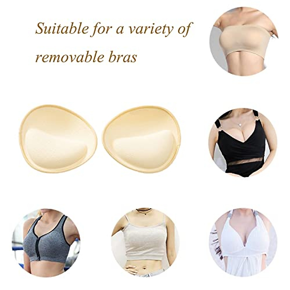 ONDY Thick Bra Pads Inserts, Breast Enhancers Inserts, Latex Bras Inserts Push Up Pads for Sports Bra Cups Swimsuit
