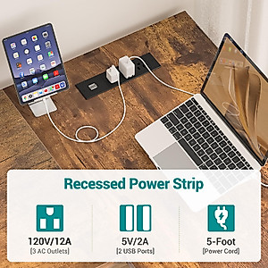 Hyomdeck Reversible L Shaped Computer Desk with Power Outlets and USB Charging Ports, Sturdy Corner Desks with Storage Shelf, Modern Work Gaming Table for Home Office, Easy to Assemble, Rustic Brown