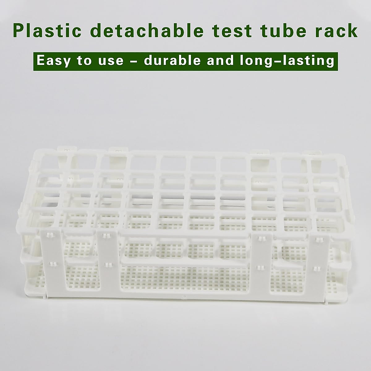BIPEE Plastic Test Tube Rack, 40 Holes，Test Tube Holder for 20 mm Test Tubes, White vial holder, Detachable test tube holder rack (1pcs，40 Holes）