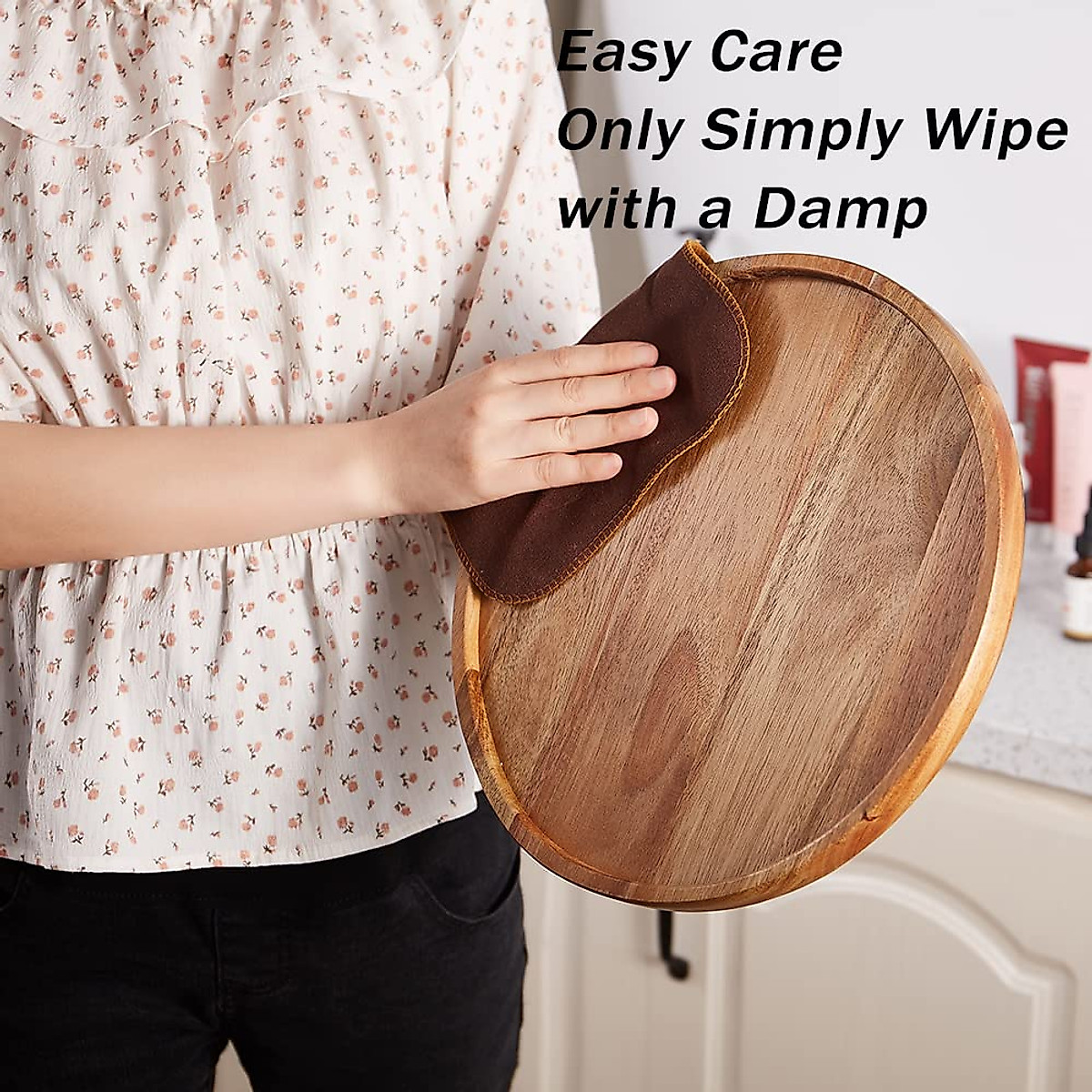 Saebye 9" Acacia Wood Lazy Susan, Turntable Organizer, Lazy Susan Turntable for Cabinet, Pantry, Table, Spice Rack