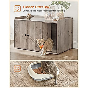 Feandrea Litter Box Enclosure, Cat Litter Box Furniture Hidden, with Front Entry, Modern Cat House for Indoor Cat, Kitty, Side End Table, 32.4 x 20.9 x 19.7 Inches, Greige UPCL001G01