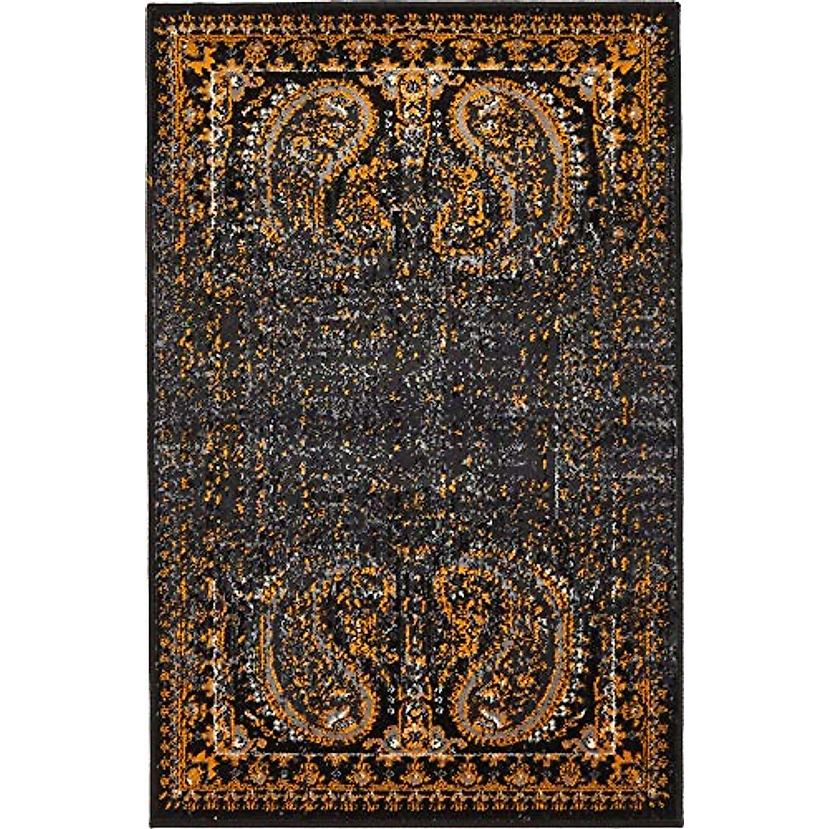 Unique Loom Imperial Collection Paisley, Distressed, Border, Vintage, Modern, Abstract Area Rug, 2 x 3 ft, Black/Orange