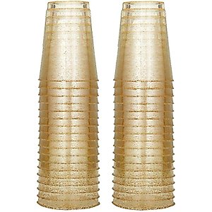 Glitter Plastic Cups Gold Glitter Disposable Cups 12 oz 100 Pack Clear Plastic Cups Recyclable Wine Glasses for Parties Elegant Plastic Party Cups Wedding Decorations