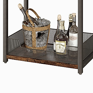 Amyove Metal Wine Rack Wine Bottle Holders Stands Freestanding Floor,Wine Storage Organizer Display Rack Table Wine Glass Rack for Bar Kitchen Dining Living Room, Small Spaces,Rustic Brown