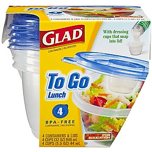 Glad To Go Container Lunch Size - With Dressing Cups That Snap Into Lid