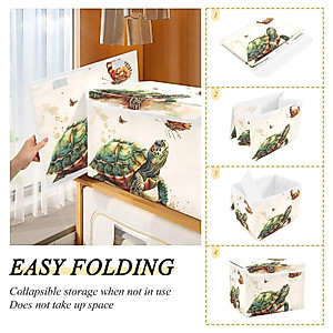 ALAZA Storage Bins Organizer Box Baskets Lidded Clothes for Shelves Closet Turtle Butterfly Collapsible Stackable Storage Cubes Handles