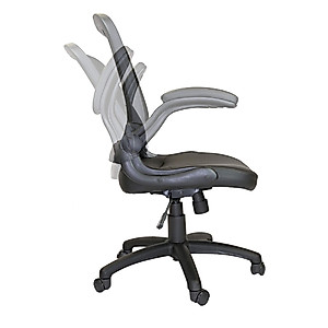 OFFICE FACTOR Ergonomic Office Chair Mesh Back Faux Leather Seat, Computer Chair with Padded Flip-Up Arms Lumbar Support Executive Chair for Home Office (Black Chair)